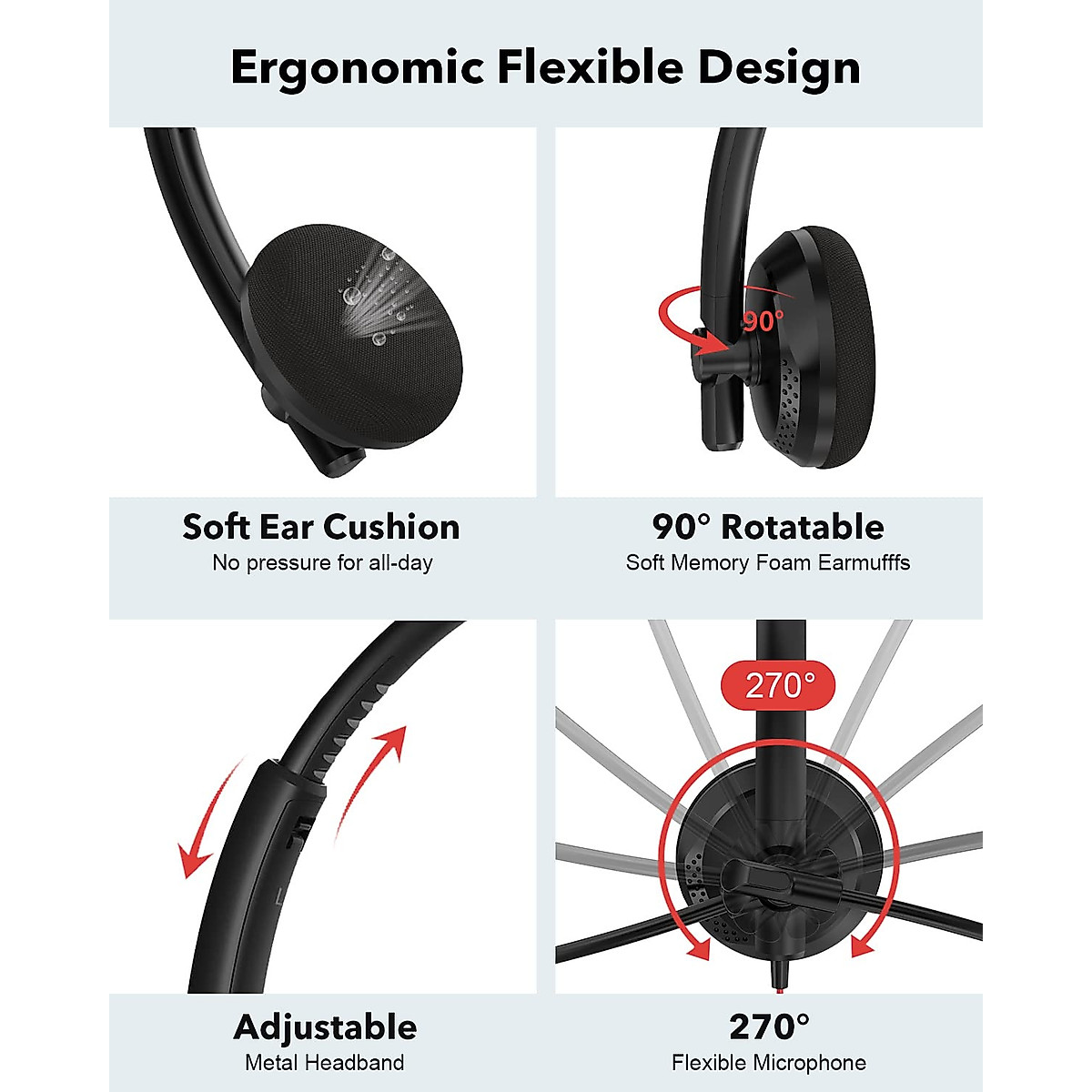 NUBWO HW03 USB Headset with Noise Canceling Microphone for PC, in-line Controls, Lightweight Wired Headset for PC, Mac, Laptop on Home, Office, Classroom, Chat, Online Class, Meeting