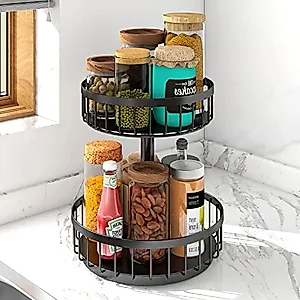 Lazy Susan Organizer Metal Steel Turntable, BOIVSHI 2 Tier Lazy Susan Spice Rack Organizer for Kitchen Cabinet, Table, Pantry, Bathroom, 10 Inch Black
