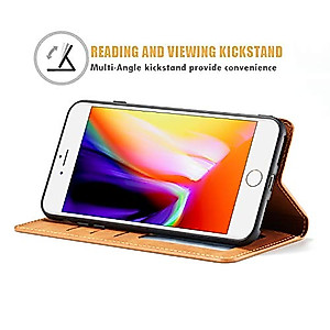 QLTYPRI Case for iPhone SE 2022 5G/iPhone SE 2020/iPhone 8/iPhone 7, Premium PU Leather Cover TPU Bumper with Card Holder Kickstand Magnetic Adsorption Flip Wallet Case for iPhone 7/8/SE2/SE3 - Brown