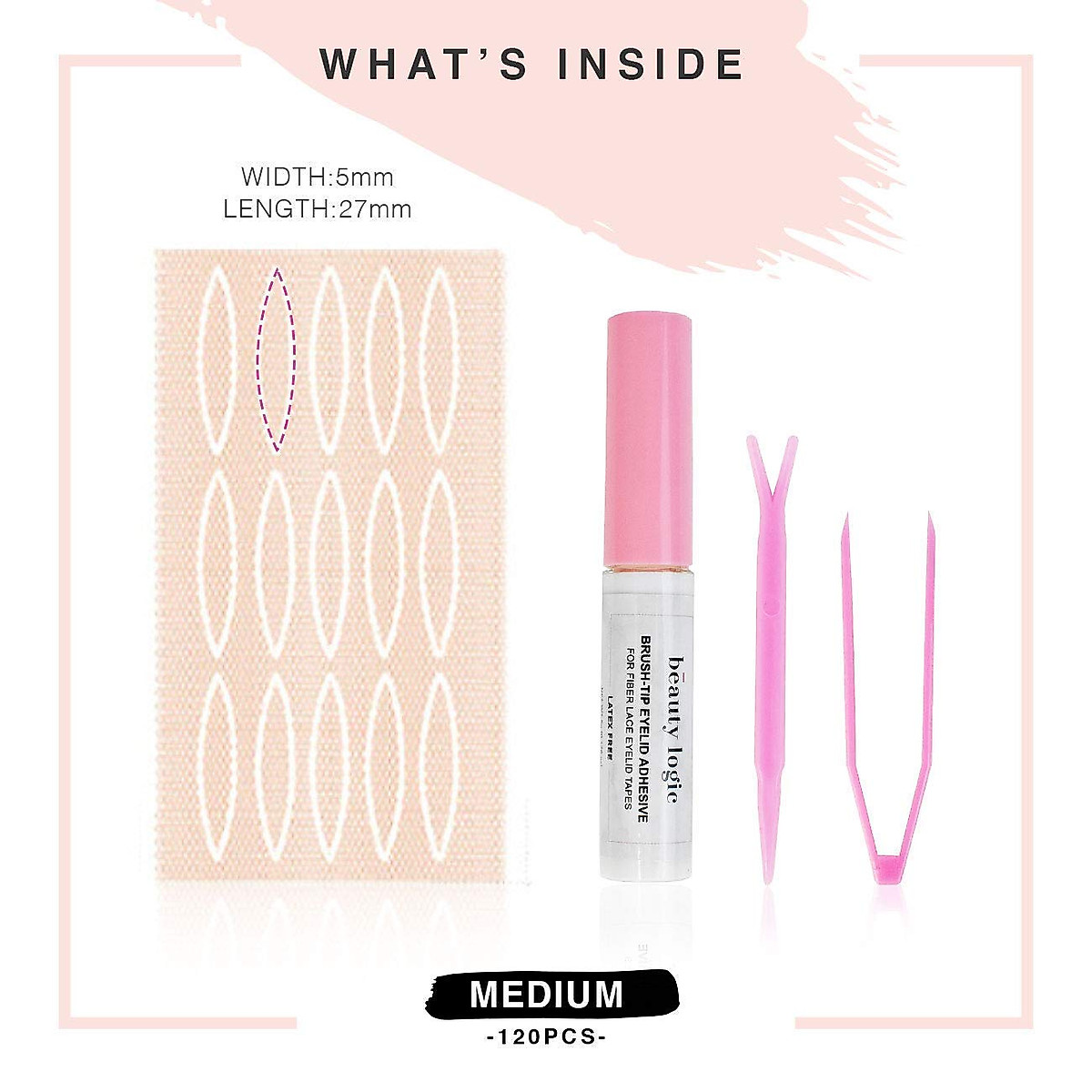 Beauty Logic USA Ultra Invisible Fiber Lace Eyelid Lift Kit 120pcs Blends in with Skin No Glare Non Surgical Instant Eyelid Lifting for Hooded Droopy Uneven Mono-Eyelids Latex Free Adhesive (Medium)