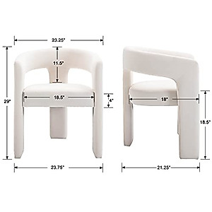 Wahson Set of 3 Velvet Fabric Upholstered Open-Back Dining Chairs, Modern Kitchen Armchair for Dining Room, Ivory