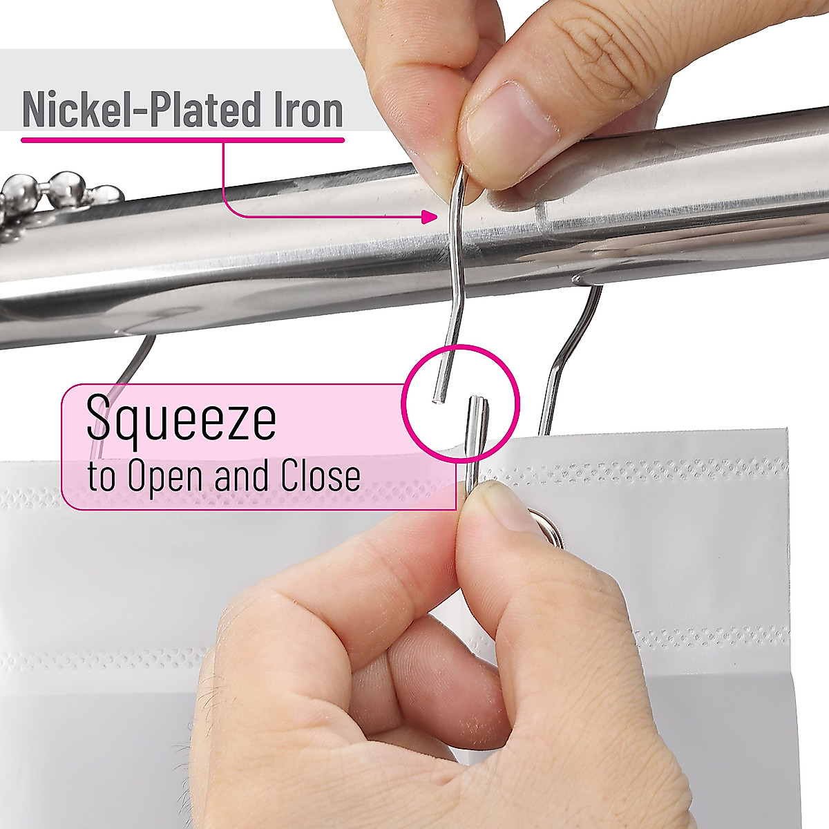 Slick- Shower Curtain Rings, 12 Pack, Shower Curtain Hooks, Shower Rings, Shower Curtain Hooks Rust Proof, Shower Rings for Curtain, Silver Shower Curtain Hooks, Shower Curtain Hangers