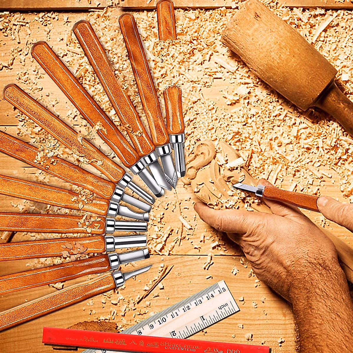 ByoBLu 12pcs/Set Wood Handle Wood Carving Chisel Scalpel Tools Set Cutter Wood Carving Knife Set Hand Tool Kit