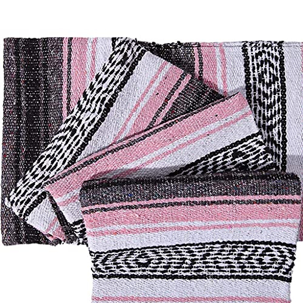 DWC Authentic Mexican Pink-Gray Blanket -Yoga Matt - Falsa - Serape - Camping, Picnic, Beach Blanket, Bedding, Car Blanket, Saddle Blanket, Soft Woven Home Decor (Pink-Gray Color)