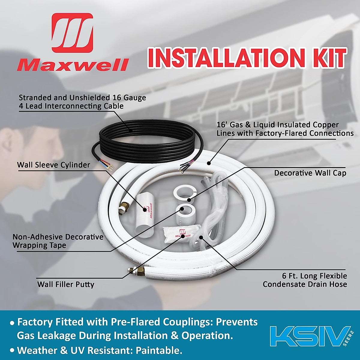 Klimaire 12,000 BTU 20.8 SEER2 Ductless Mini-Split Inverter Air Conditioner Heat Pump System with 15-ft Installation Kit Wall Bracket 115V