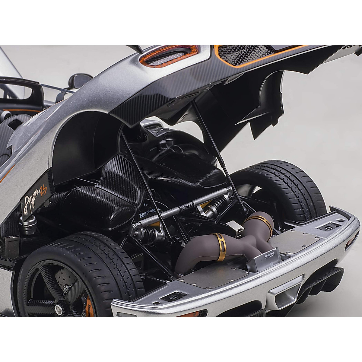 Auto Art Models Koenigsegg Agera RS Moon Silver with Carbon and Orange Accents 1/18 Model Car by Autoart 79024