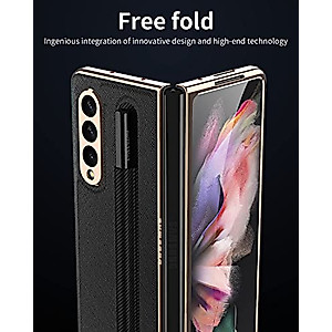 Gross Grain Case for Samsung Galaxy Z Fold 3 5G 2021 Plating Luxury Ultra Slim Hybrid with S Pen Slot Cover Anti-Fingerprint Dustproof Shockproof Compatible with Samsung Galaxy Z Fold 3(Purple)