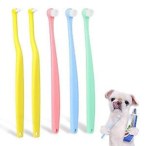 KALIONE 5pcs Dog Cat Toothbrush for Pet Dental Care, Micro Head Pets Toothbrush with Soft Bristles for Dog Oral Hygiene Deep Clean, Multi-Angle Round Pointed Cat Toothbrush