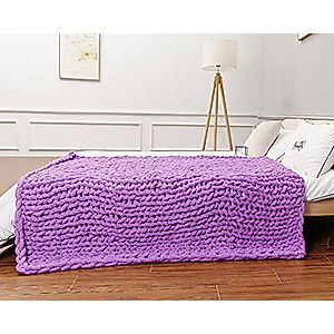 Chunky Knit Throw Blanket Soft Cozy Chenille Casual Handwoven Blanket for Bed Sofa Chair Home Decor (Purple, 40" × 80")