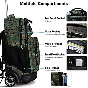 Tilami Rolling Backpack 18 inch with Pencil Case Wheeled Laptop Bag, camouflage