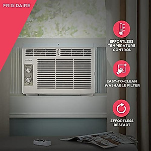 Frigidaire FFRA051WAE Window-Mounted Room Air Conditioner, 5,000 BTU with Temperature Control and Easy-to-Clean Washable Filter, in White