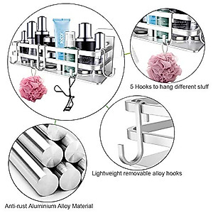 HomeGoGo Shower Caddy Bathroom Shelf, Bathroom Storage Organizer with Adhesive, No Drilling Rustproof Food Storage Basket, Kitchen Spice Racks, Silver