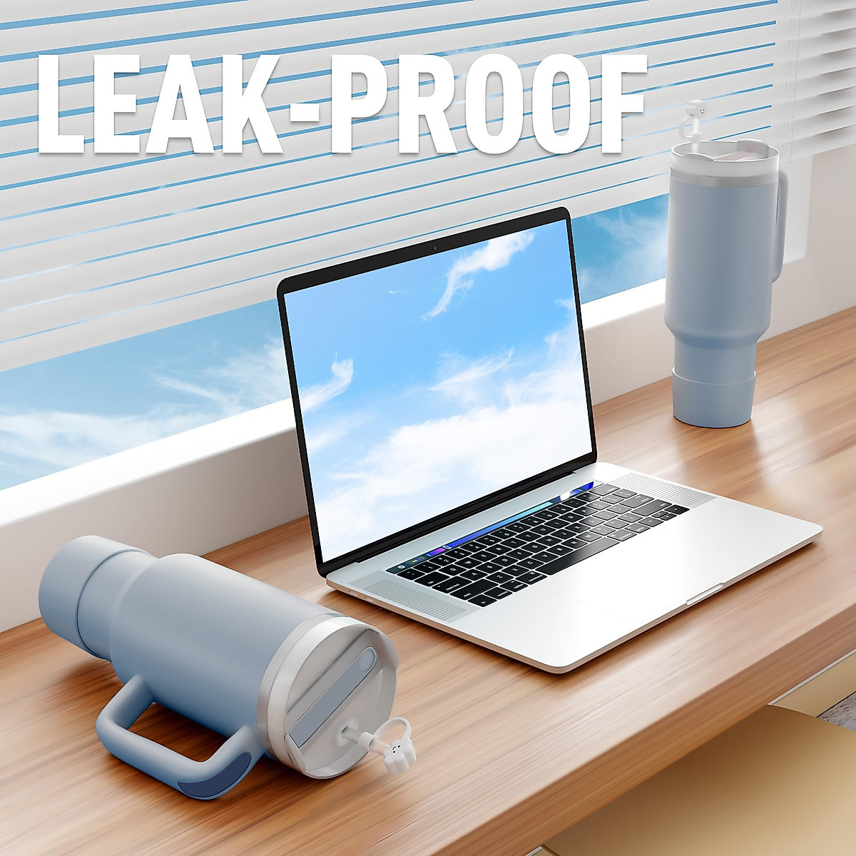 KISSKIND 40 oz Tumbler with Handle and Straw Lid Accessories, Straw Topper, Silicone Spill Proof Stopper, Silicone Boot, Stainless Steel Water Bottle 40oz Insulated Cup, Ideal Gift, Olympic Blue