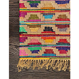 Unique Loom Chindi Trellis Collection Southwestern, Geometric, Modern, Bright Colors Area Rug (5' 0 x 8' 0 Rectangular, Multi/Beige)