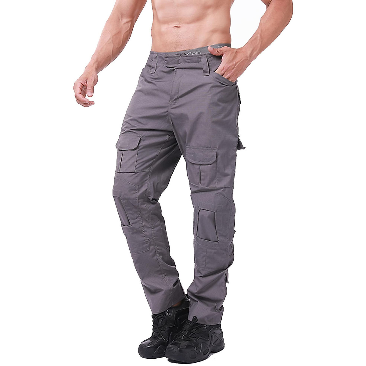 Uugood Men’s Military Trousers Tactical Camouflage Pants Breathable Multi-Pocket Combat Pant Ripstop Cargo Pants for Airsoft Hunting Hiking Paintball (Gray, XL)