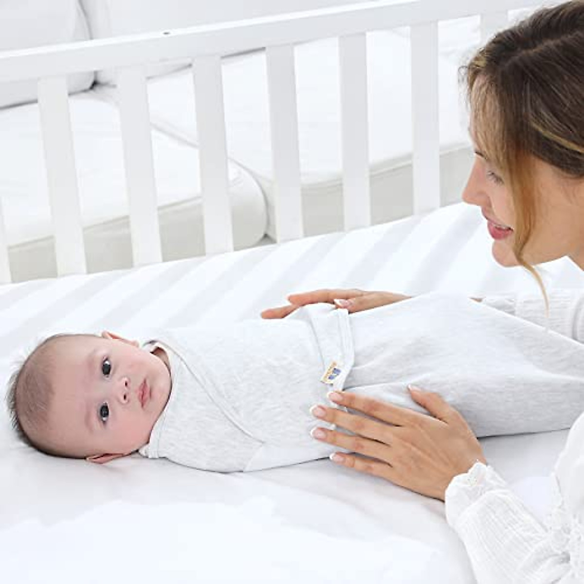 BlueSnail Adjustable Baby Cotton Swaddle Wrap, Ultra Soft Newborn Essentials Easy Wrap Velcro Swaddle (3 Pack,0-3 Month)(Heather Grey)