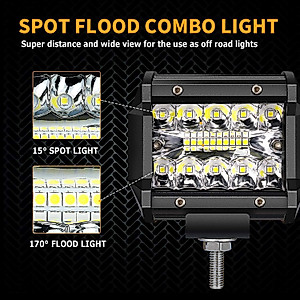 LED Pods ,TURBO SII 4 Inch 60W Led Light Bar Spot Flood Combo Off Road LED Fog Lights Triple Row Led Work Lights for Jeep Trucks Polaris Boats Pickup UTV ATV,4 Pack