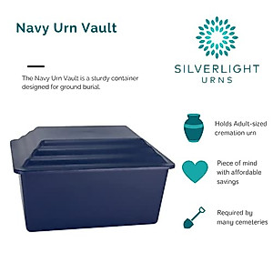 Navy Blue Urn Vault for Ground Burial, Holds One Adult Cremation Urn for Human Ashes, Durable and Secure Cremation Urn Vault for Cemetery Burial