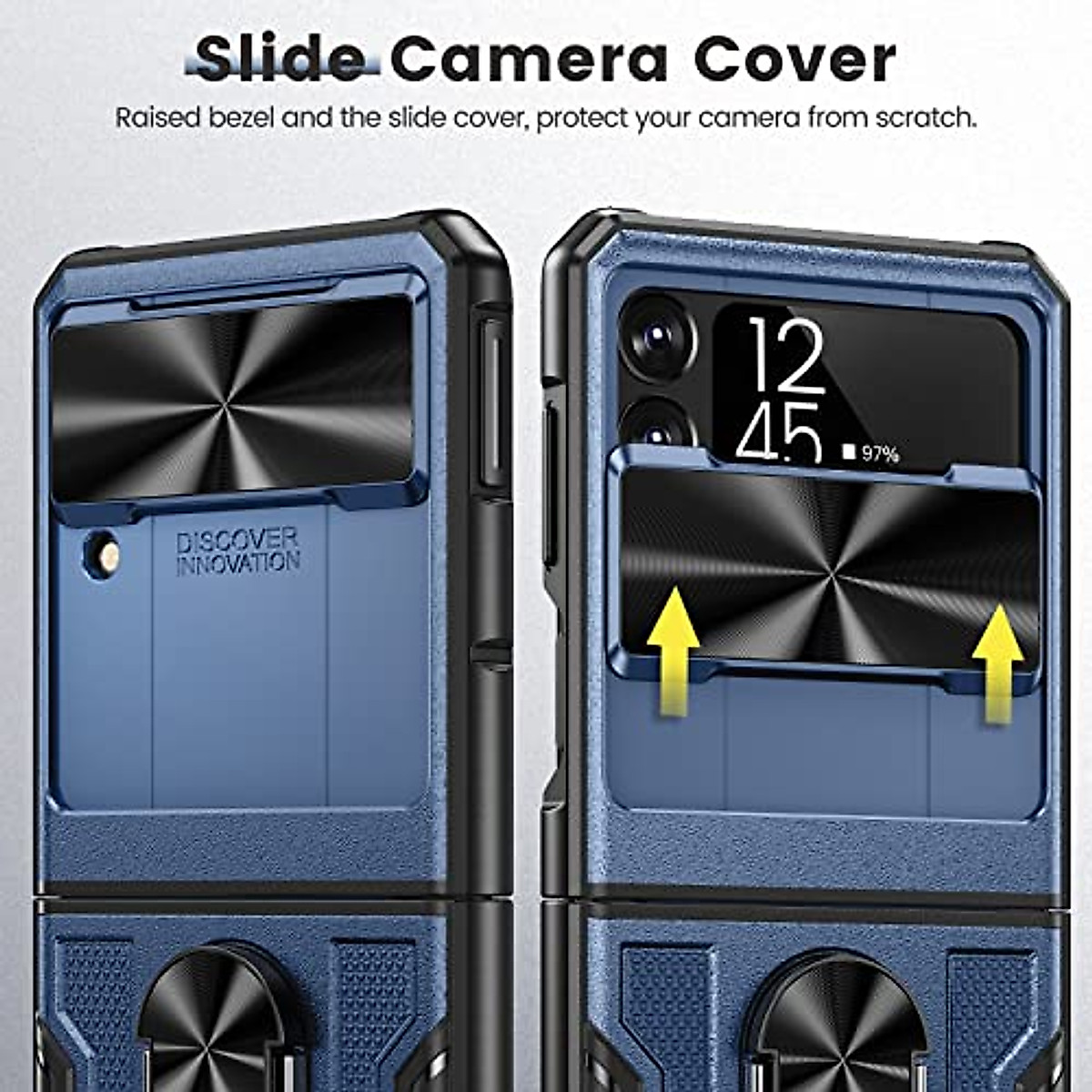 Caka for Samsung Galaxy Z Flip 3 Case, Z Flip 3 Case with Kickstand, Camera Cover & Hinge Protection with Built-in 360°Rotate Ring Stand Magnetic Protective Phone Case for Galaxy Z Flip 3 -Blue