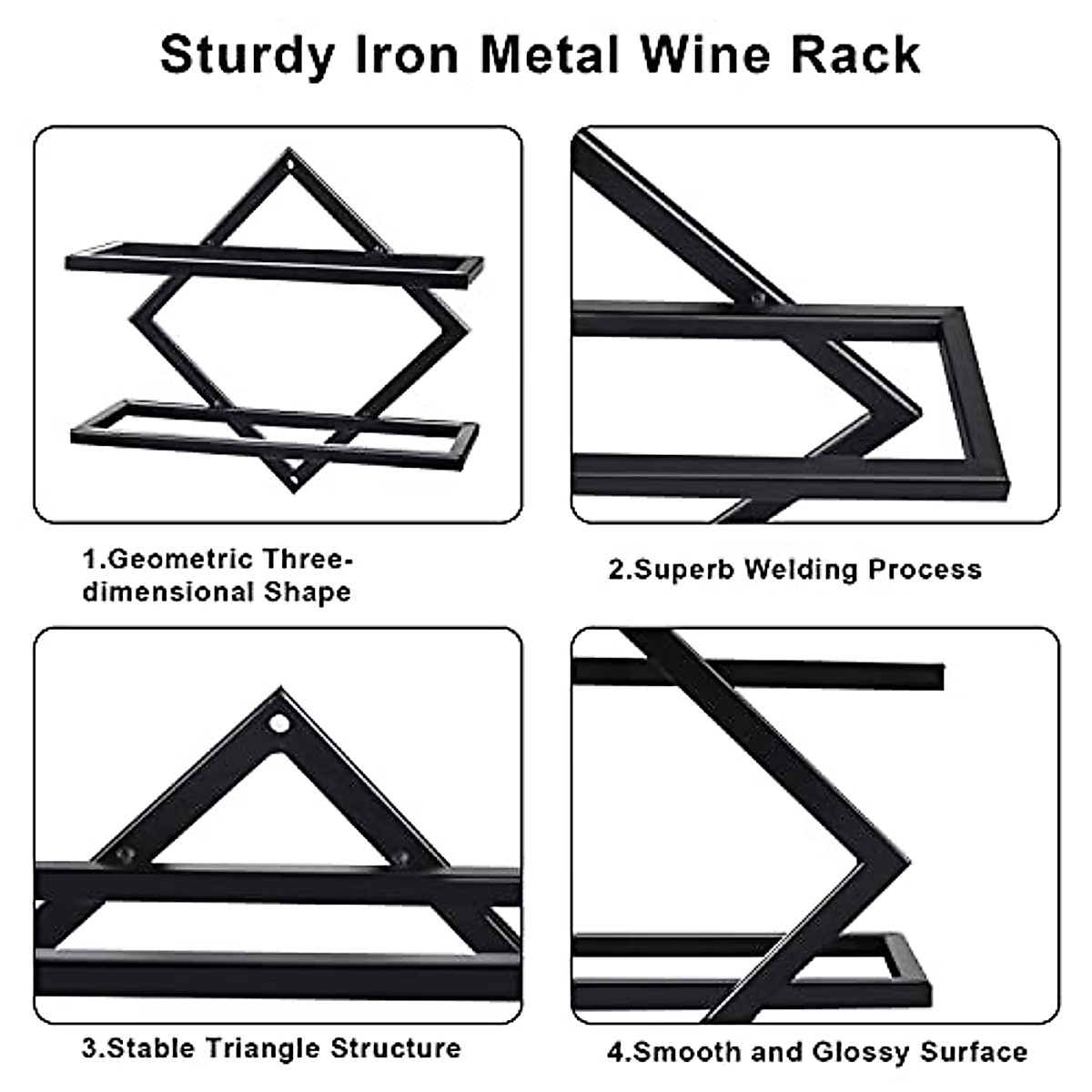 QPIX DIGITAL 2 Pack Wine Rack Wall Mounted, Metal Hanging Wall Wine Rack, Wall Wine Bottle Holder for Adult Beverages or Liquor Storage, Mounted Wine Rack for Home & Kitchen Display Decor (Black)