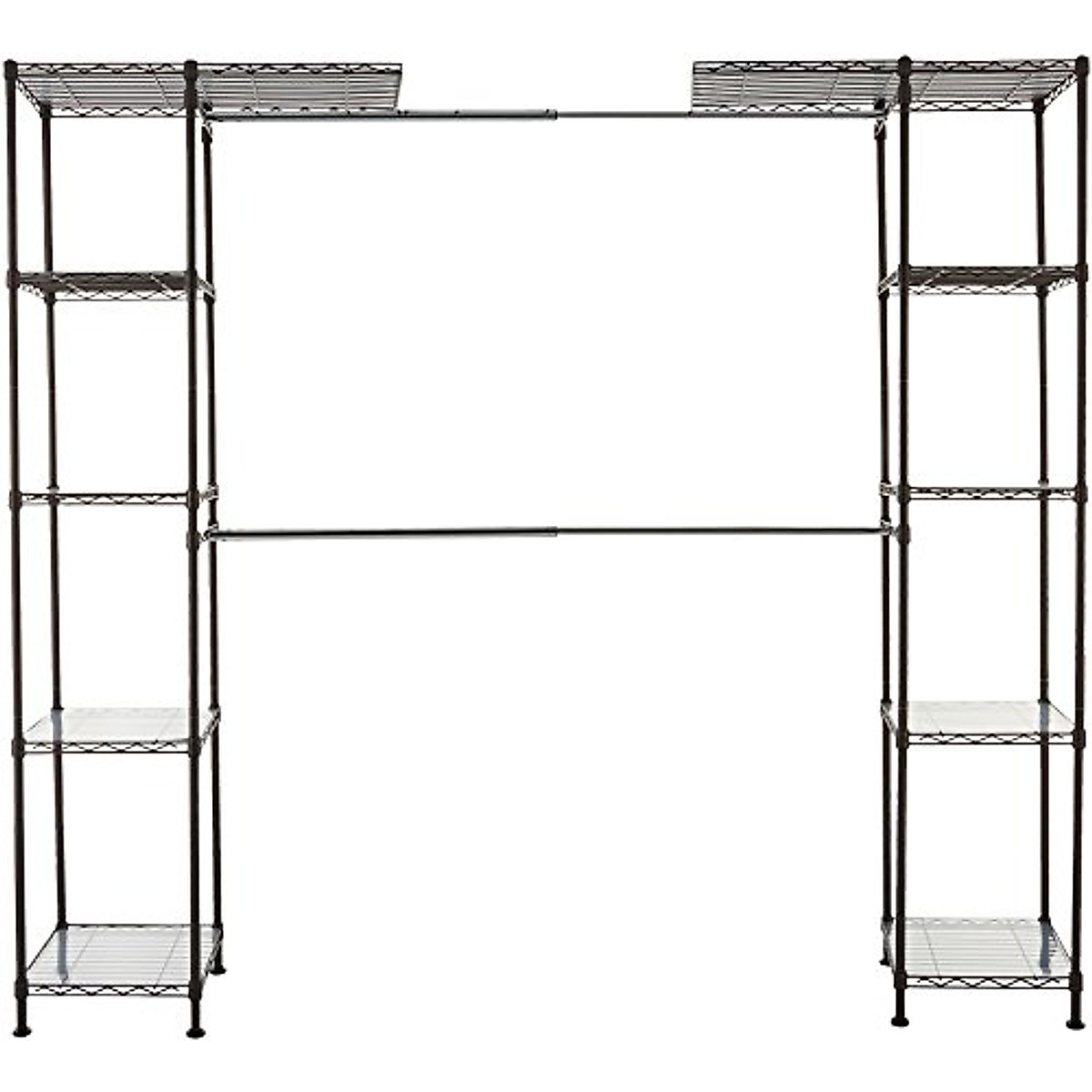 Amazon Basics Expandable Metal Hanging Storage Organizer Rack Wardrobe with Shelves, 14"-63" x 58"-72", Bronze & Collapsible Fabric Storage Cubes Organizer with Handles, Gray - Pack of 6