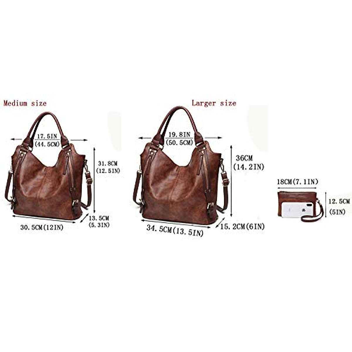 Women Tote Bag Handbags PU Leather Fashion Hobo Shoulder Bags with Adjustable Shoulder Strap, M, Brown