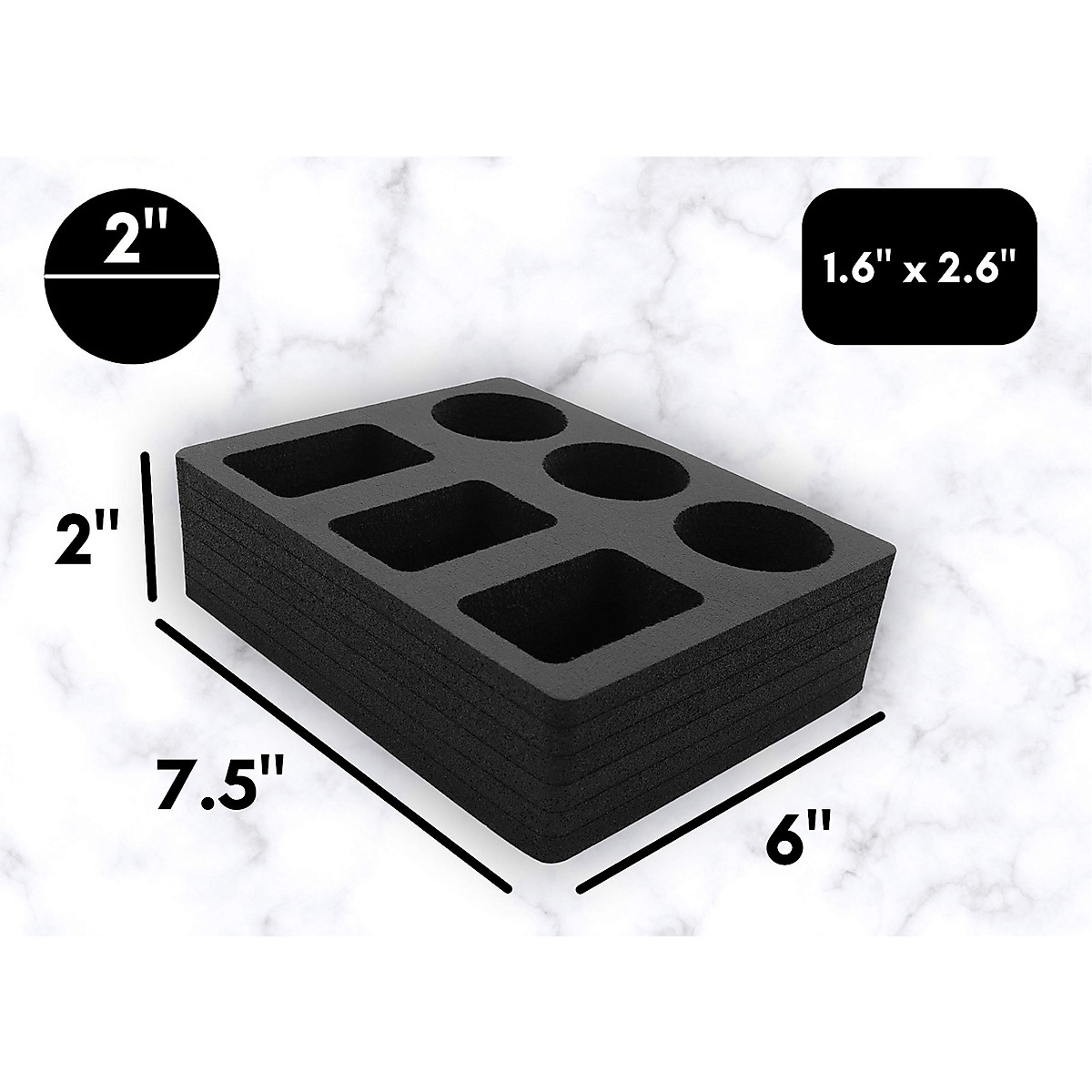 Polar Whale 2 Lotion and Body Spray Stand Organizers Tray Washable Waterproof Insert for Home Bathroom Bedroom Office 6 x 6 x 2 Inches 6 Slots Black 2pc Pair Set