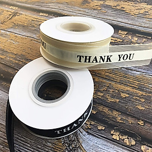 LXKBD 2 Rolls Satin Organza Ribbons with “Thank You" Printing ,1 Inch by 25 Yard Spool for Thanksgiving Day Gift Wrapping,Wedding Favor,Cake Box Decoration and Handmade Crafts (Black and Champagne)