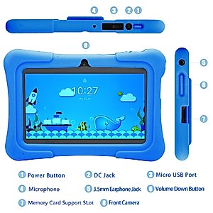 7 Inch Tablet for Android 10.0, 32GB ROM Quad Core for Android 10 Tablet, WiFi, Bluetooth, Dual Camera, with Soft Silicone, for Learning, Watching and Playing Games (US Plug)