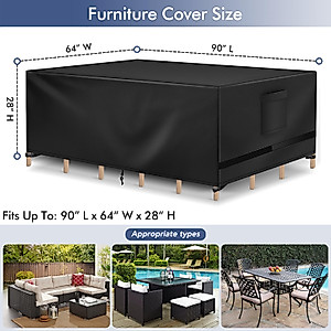 Richwon Patio Furniture Covers, Outdoor Table Covers Waterproof Rectangle, Heavy Duty Outdoor Furniture Covers for Patio Furniture, Outdoor Sectional Set Cover 90"L x 64"W x 28"H, Black