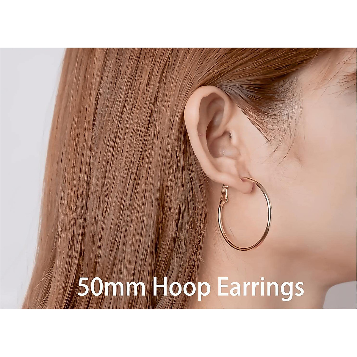 4 Pairs Fashion Big Hoop Earrings, Lightweight Large Hoop Earrings Hypoallergenic 14K Gold Plated Big Hoops for Women (50mm- 14K Gold, Rose Gold, Silver, Black)