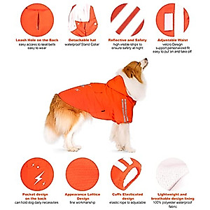Dog Raincoat, Waterproof Hooded Dog Rain Jacket, Adjustable Dog Raincoat with Hood Leash Hole, Lightweight Pet Raincoat with Reflective Strip, Dog Raincoats for Small Medium Large Dogs (Large, orange)