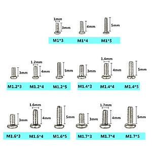 Guard4U 750Pcs 15-Size Metric M1 M1.2 M1.4 M1.6 M1.7 Stainless Steel Phillips Pan Head Small Machine Screws Assortment Kit