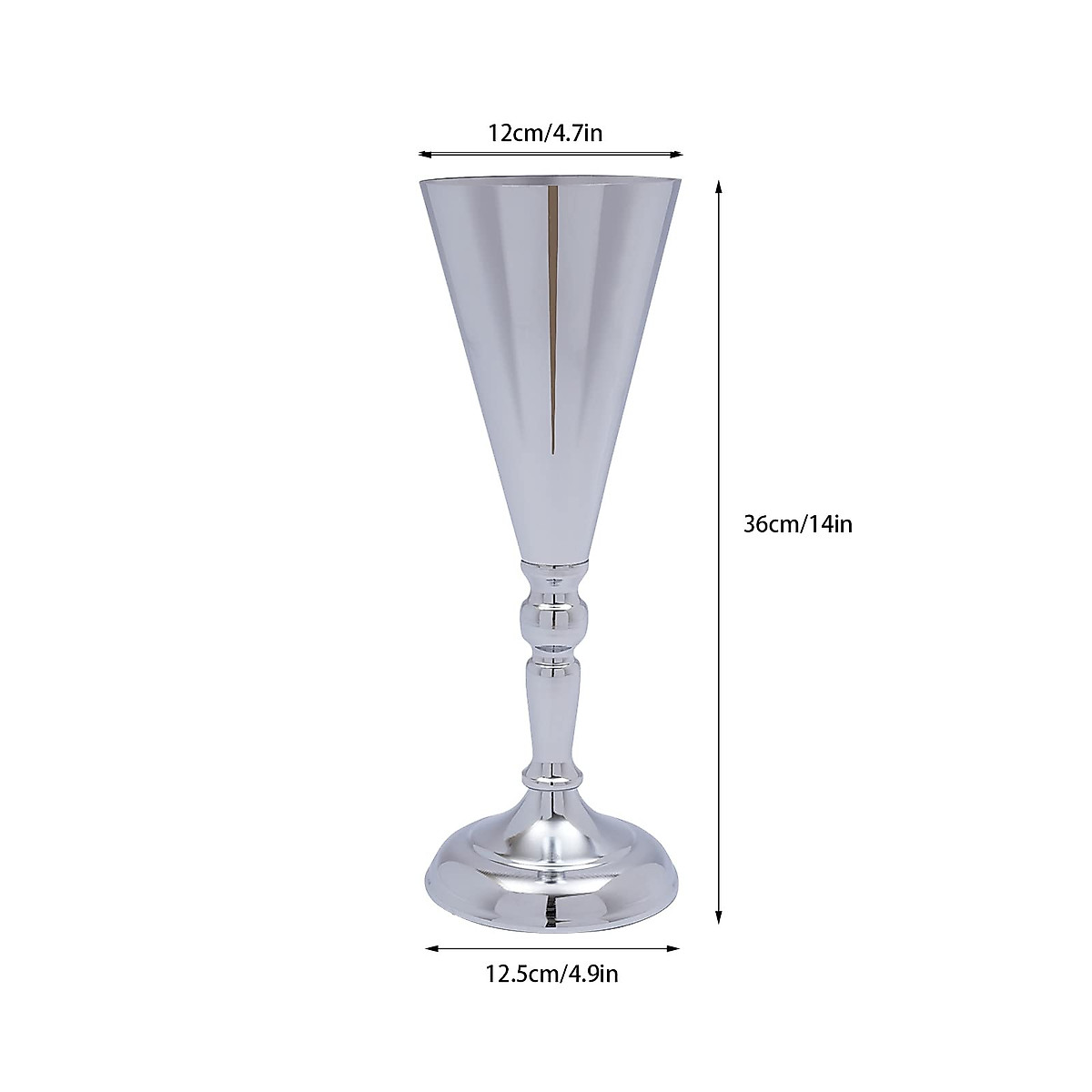 10Pcs Silver Vase Centerpiece Table Decorations, Tabletop Flower Stand, Wedding Decorations for Reception, 36cm/14 Tall Trumpet Tall Flower Vase for Birthday, Anniversary(10Pcs,12 * 36cm/4.7 * 14in)