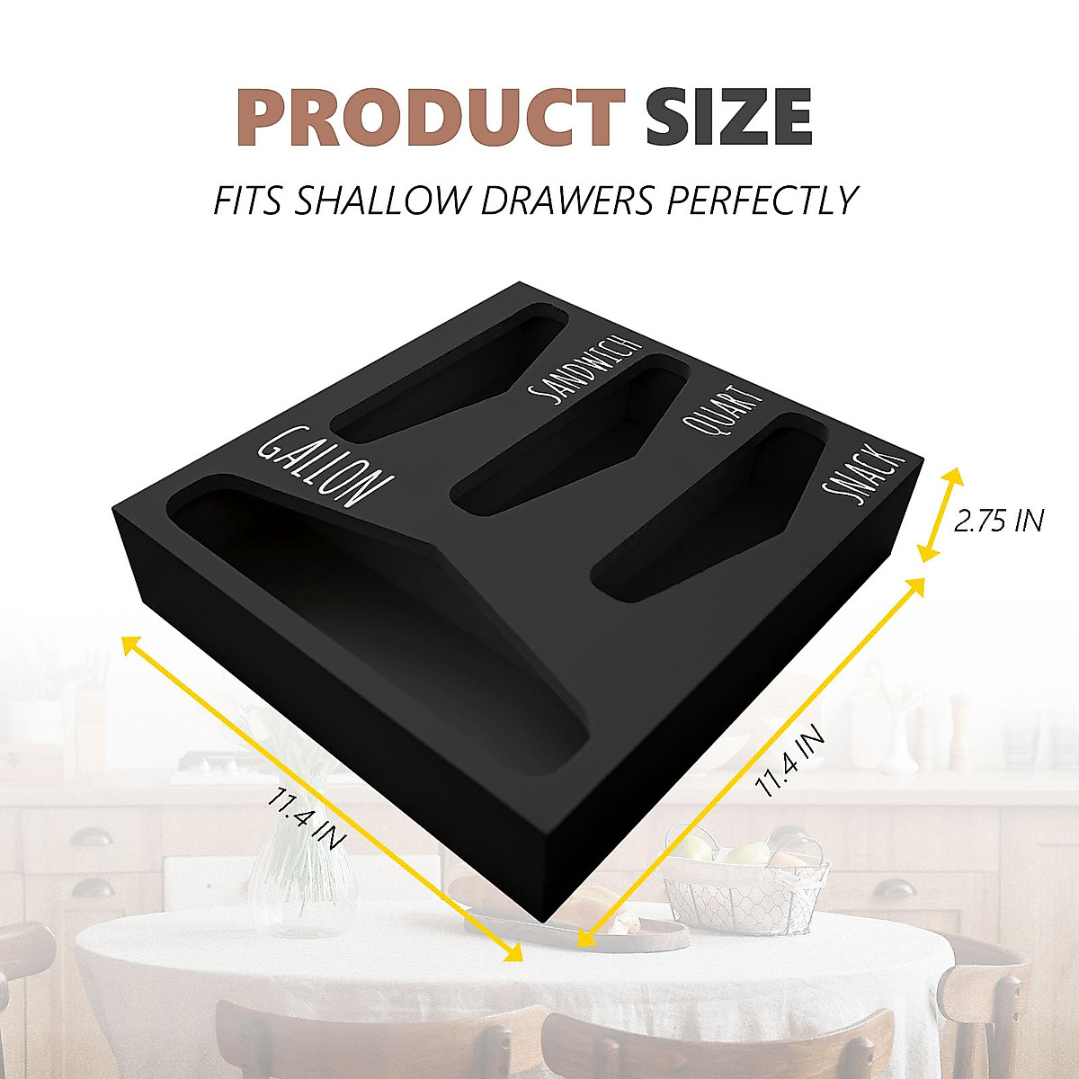 Losvio Bag Storage Organizer for Kitchen Drawer, Farmhouse Style Bags Organizer, Compatible with Gallon, Quart, Sandwich and Snack Variety Size Bag (Dark Black)