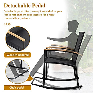 JAMFLY 3 Pieces Patio Set Outdoor Patio Furniture Sets, Modern Rocking Bistro Set Textilene Chair Conversation Sets with Detachable Pedal and Coffee Table (Black)