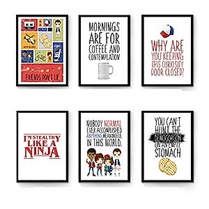 Silly Goose Gifts Stranger Kids Themed Room Home Wall Print Art Decor (Set of Six) TV Show Strange Things Pictures Sign Decoration Quotes