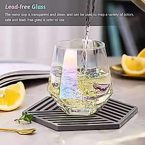 Vanleonet Colored Diamond Stemless Wine Glasses Set,Modern Rainbow Wine Glass, Iridescent Wine Glass Gifts for Women,Men, Old Fashioned Rainbow Glass for Party