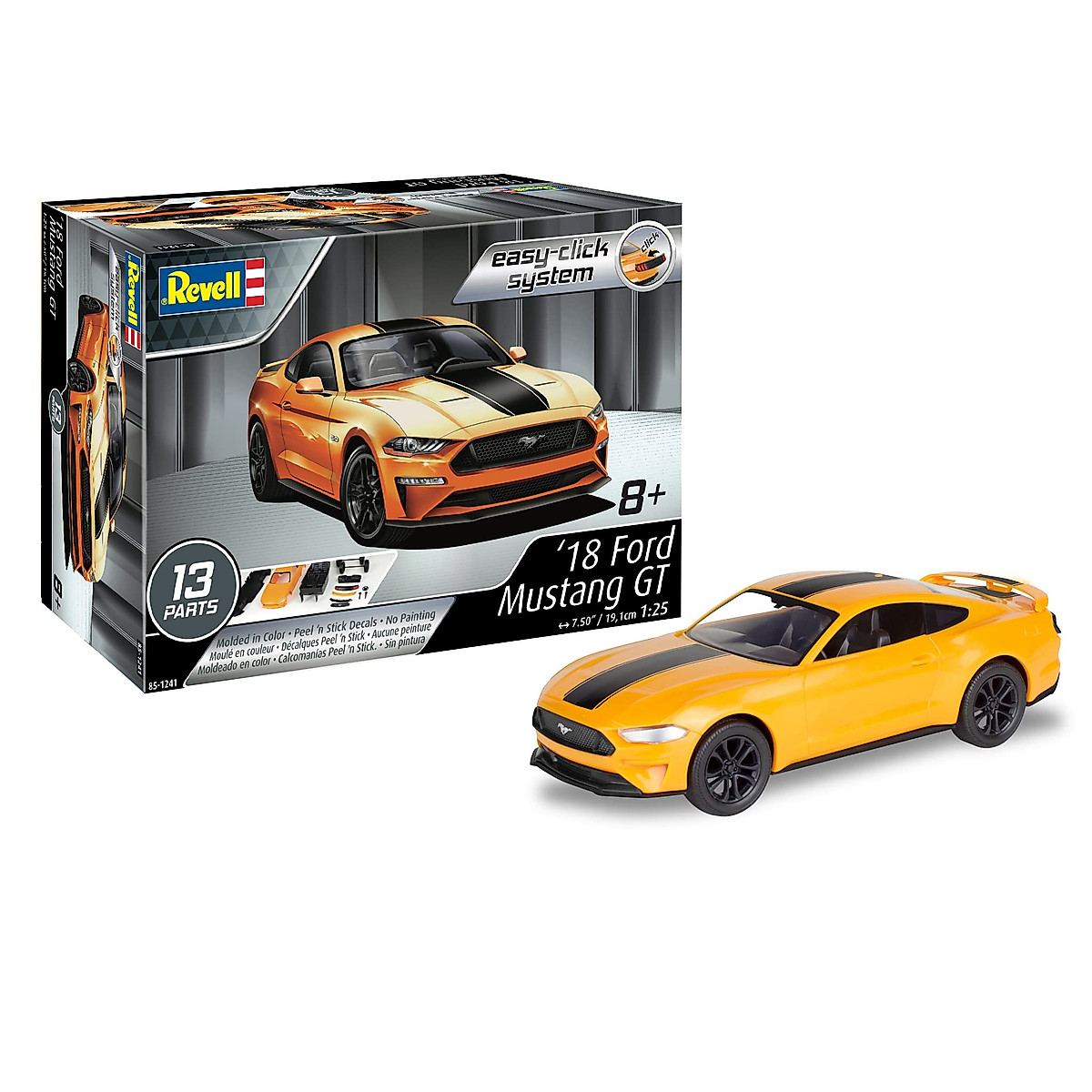 Revell 85-1241 2018 Ford Mustang GT Model Car Kit 1:25 Scale 13-Piece Skill Level 2 Plastic Easy-Click Model Building Kit, Orange