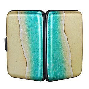 ELFISH Mini RFID Aluminum Wallet Credit Cards Holder Business Card Case Metal ID Case for Men Women（Beach