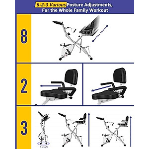 KURONO Stationary Exercise Bike for Home Workout | 4 IN 1 Foldable Indoor Cycling Bike for Seniors | 300 LB Capacity More Magnetic Resistance Seat Backrest Adjustments - White
