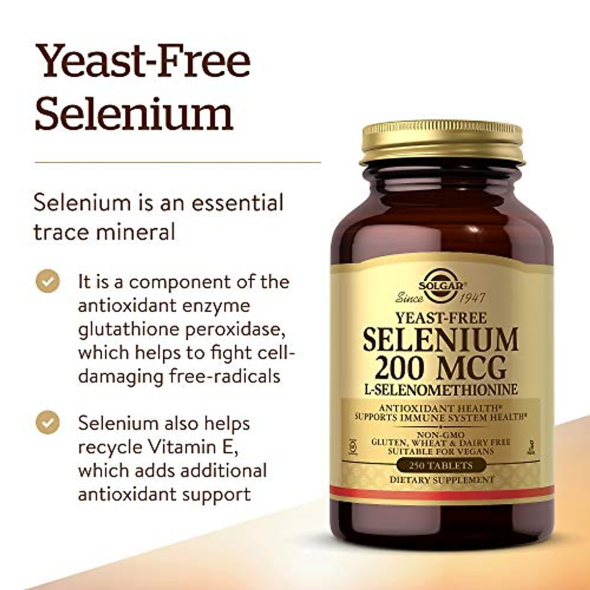 Solgar Yeast-Free Selenium 200 mcg, 250 Tablets - Pack of 2 - Supports Antioxidant & Immune System Health - Non-GMO, Vegan, Gluten Free, Dairy Free, Kosher - 500 Total Servings