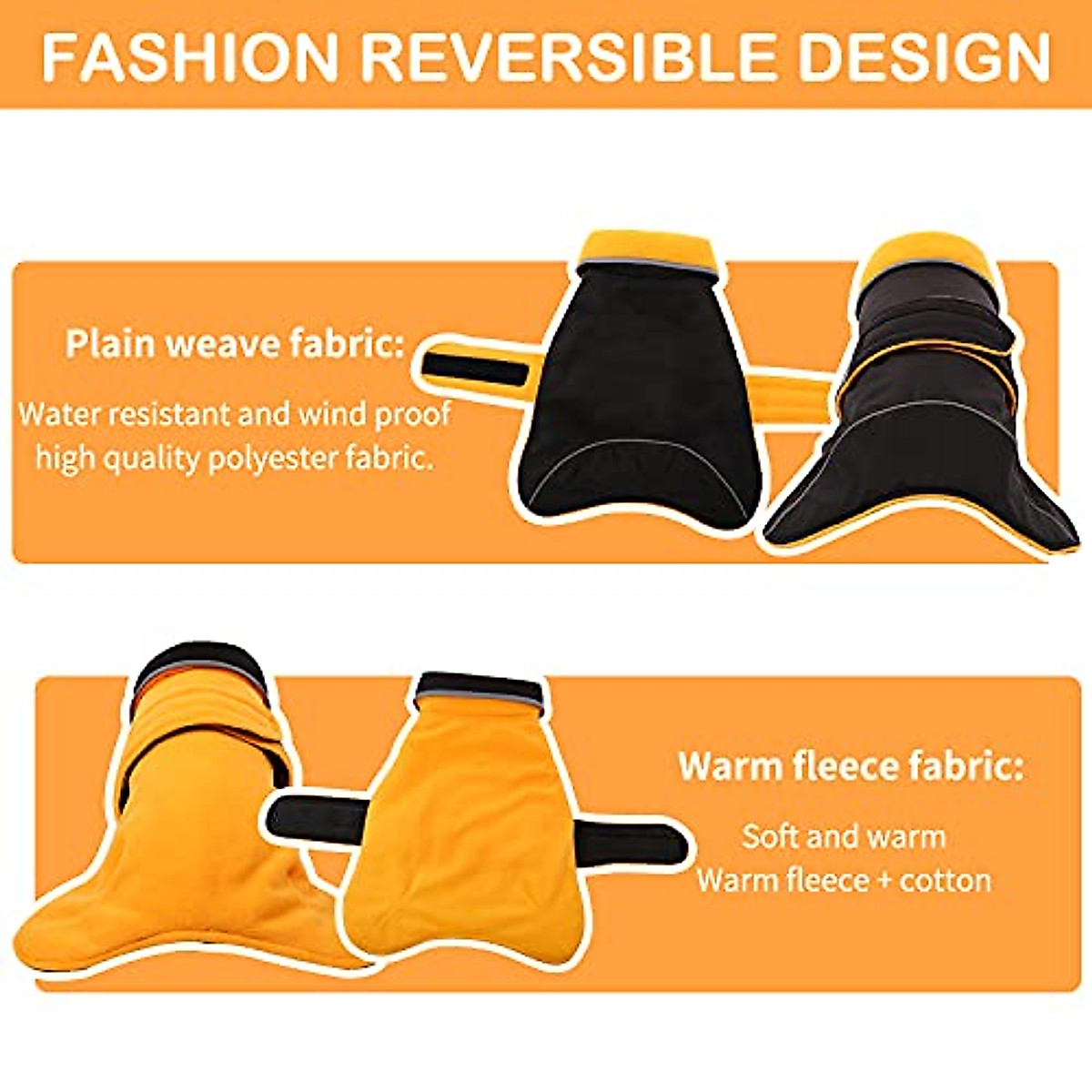 DENTERUN Winter Warm Dog Jacket Reflective Reversible Windproof Cozy Cold Weather Puppy Coat Water Repellent Vest Thick Fleece Apparel with Harness/Leash Hole for Outdoor Small Medium Large Dogs