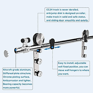 CCJH 5FT Stainless Steel Sliding Barn Door Hardware Track Kit Heavy Duty for Single Wood Door (Round Shape Hanger)