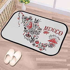 Bath Mat Bathroom Rugs Mexico Nature Culture Elements Map Non Slip Memory Foama Bathtub Mats Comfortable and Soft Water Absorption Fast Dry Area Rug Machine Washable,23.6x15.7 Inch