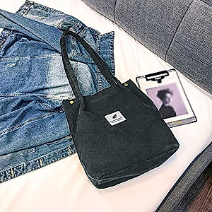 Classic Carry on Bag for Girls Corduroy Travel Bag Tote Color Fashion Shoulder Satchel Bag Bag Women Hand Bag, Black