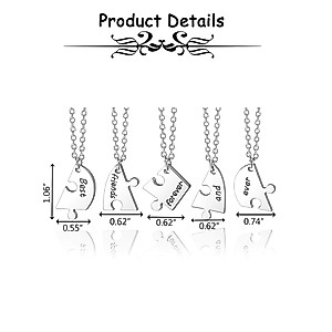 Jovivi Silver Tone Alloy BFF Necklace Best Friends Forever and Ever Heart Puzzle Piece Matching Necklaces Set of 5
