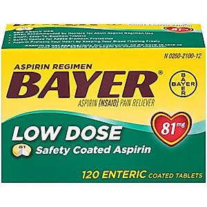 Aspirin Regimen Bayer, 81mg Enteric Coated Tablets, Pain Reliever/Fever Reducer, 120 Count