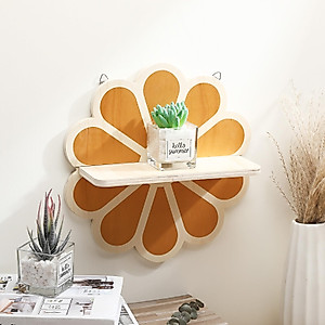 Tatuo 2 Pieces Boho Wooden Flower Wall Shelves Bohemian Candle Holders Hanging Shelf Wall Mount Book Shelf for Living Room Bathroom Bedroom Office Nursery Wall Decor