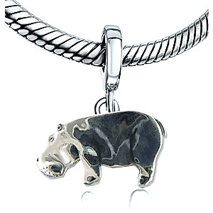 BOLENVI Hippo Hippopotamus Africa 925 Sterling Silver Pendant Charm Bead For Pandora & Similar Charm Bracelets or Necklaces